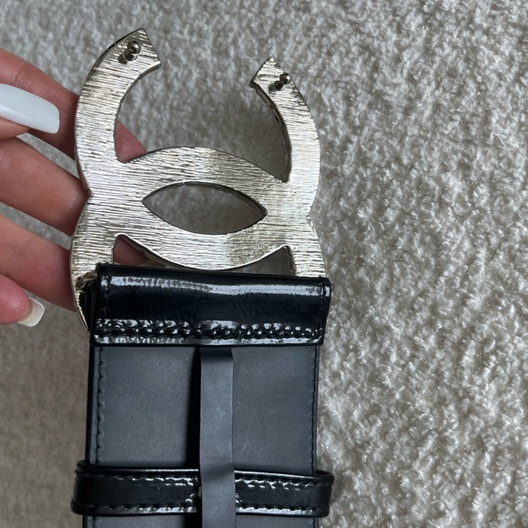 CHANEL | Accessories | Chanel Black Wide Patent Leather Large Cc Belt ...